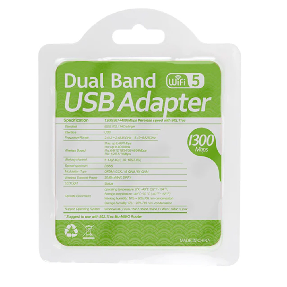 JEDEL Dual Band 2.4/5Ghz 1300Mbps Wireless Usb Wifi Network Adapter ...