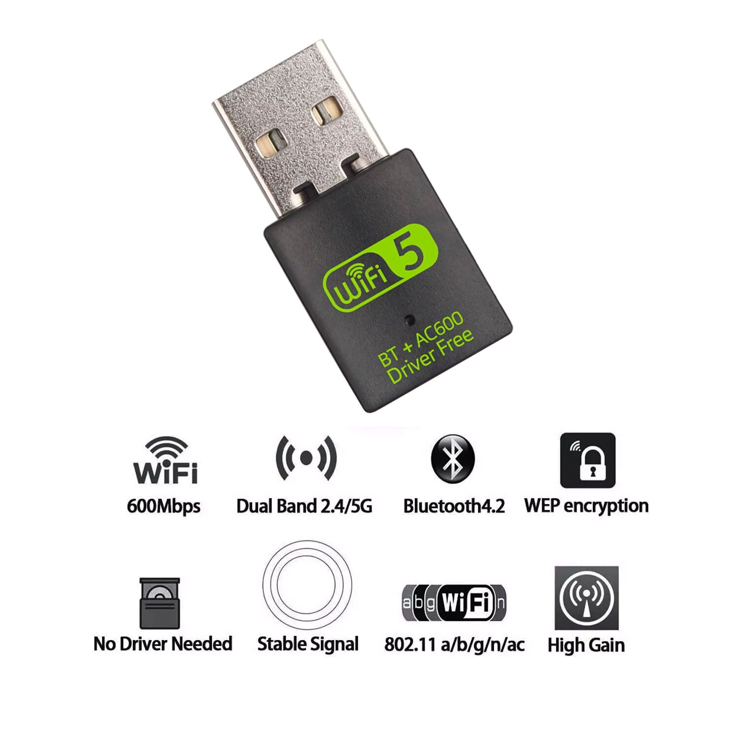 JEDEL 600Mbps Wireless NANO USB Adaptor 2.4Ghz / 5Ghz with Bluetooth ...