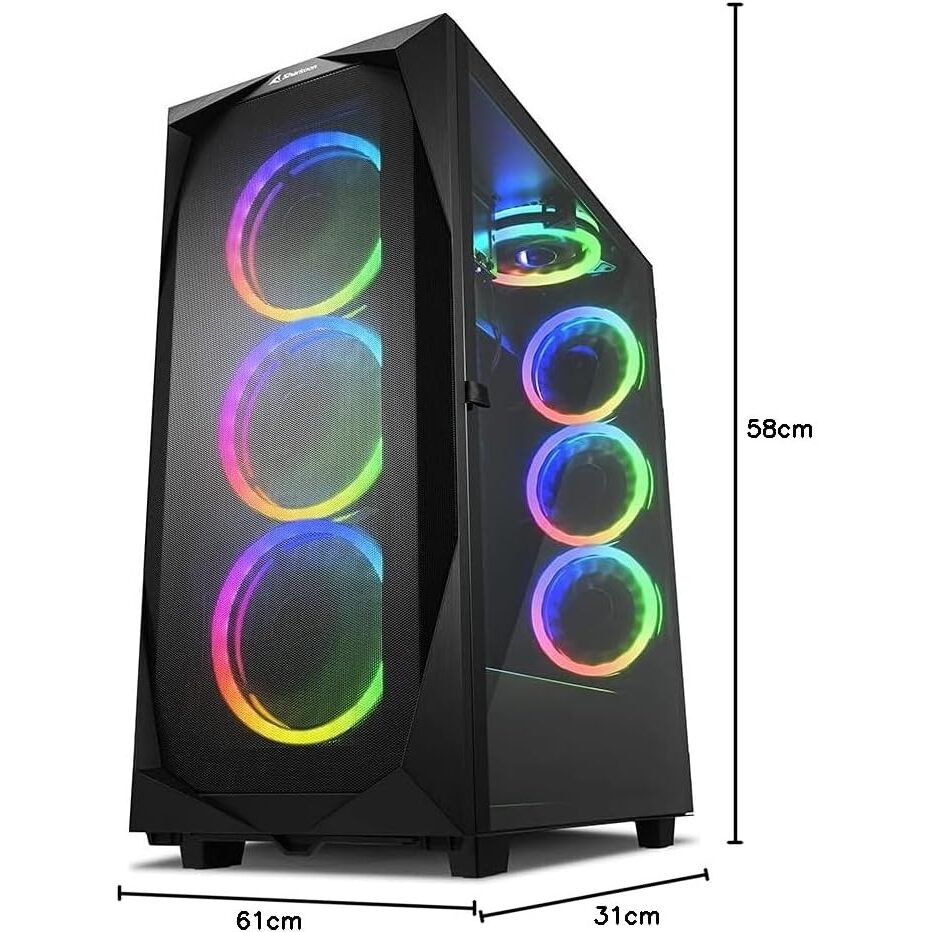 Sharkoon REV300 Black RGB Tempered REVERSE * Glass ATX Gaming PC Case ...