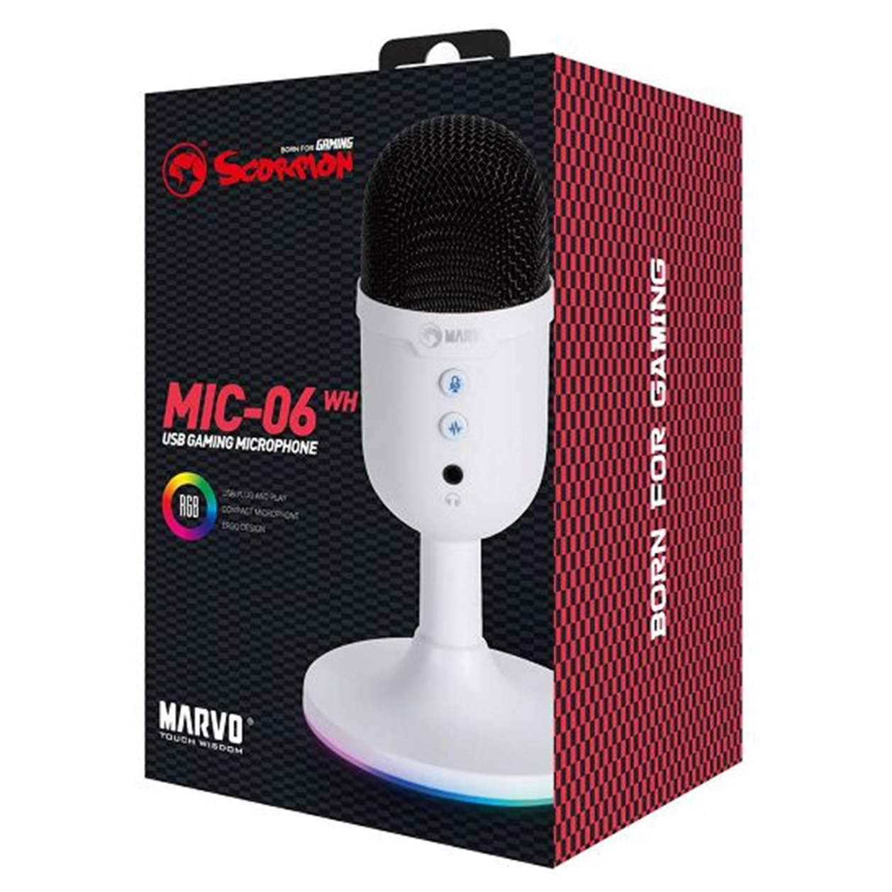 MARVO Scorpion MIC-06 Blast 40 White USB RGB Noise Cancelling Wired ...