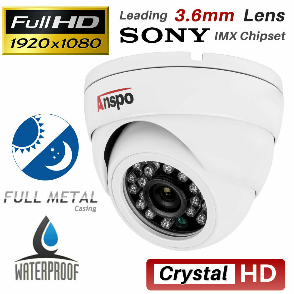 Anspo 2.0Mp Full HD CCTV Camera TVI AHD 20M IR LED - Dome - White ...