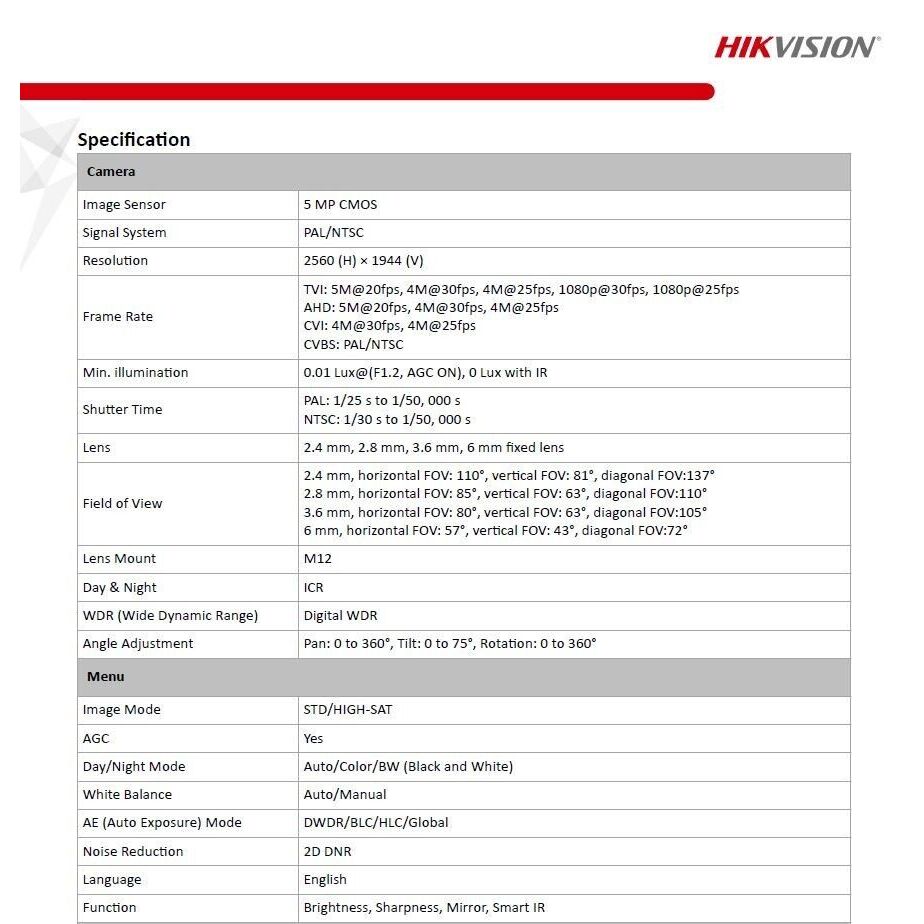 Hikvision 5MP HIKVISION 4IN1 FIXED TURRET DOME CAMERA 2.8MM GREY - BNC ...