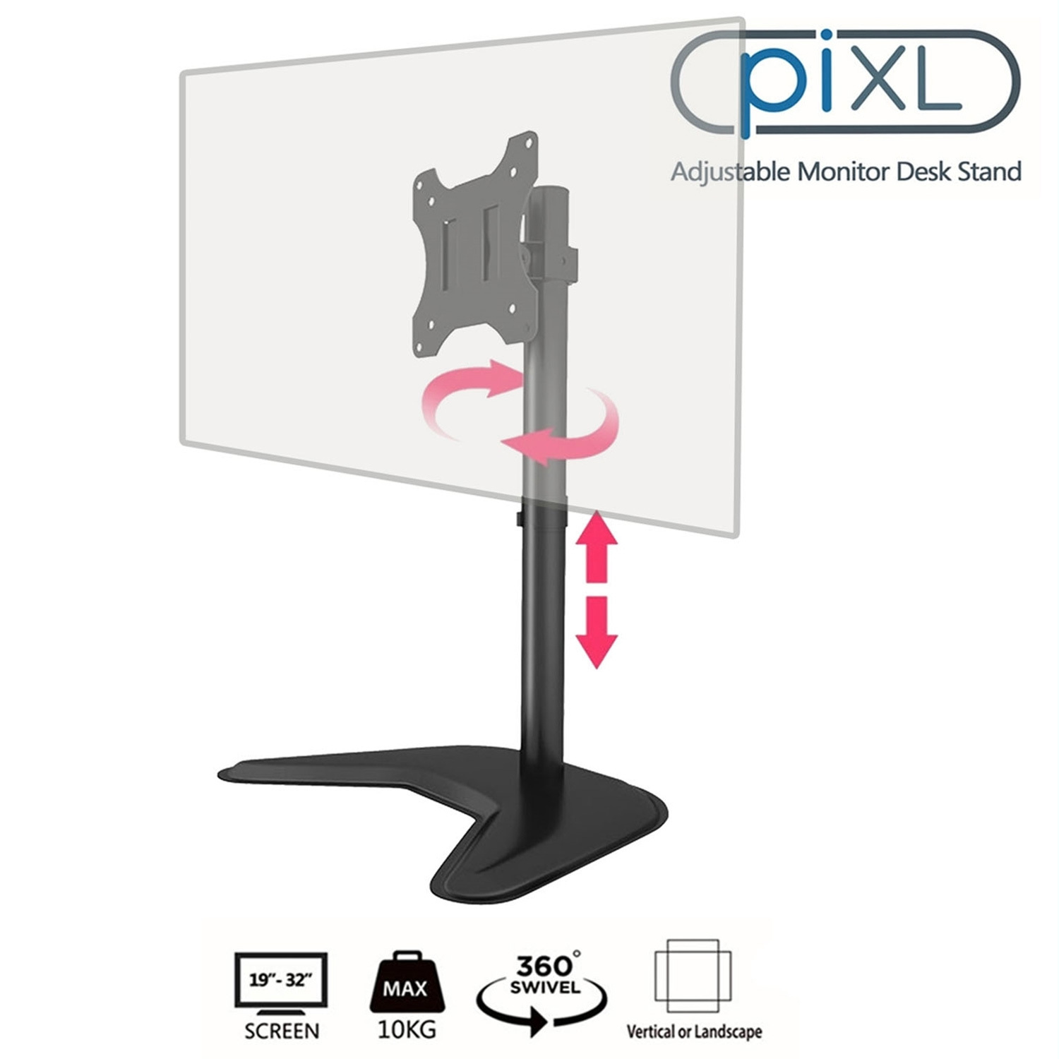 PixL Single Monitor Arm Desk Stand, For Screens up to 32``, Max Weight ...